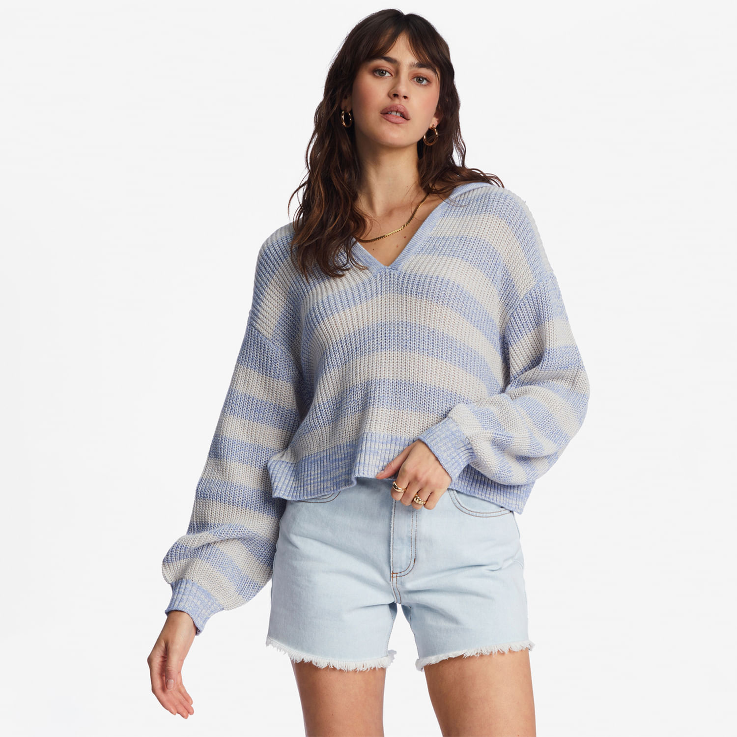 Sweater Mujer Mas Amor Hooded V-Neck Celeste Billabong-Billabong Chile ...